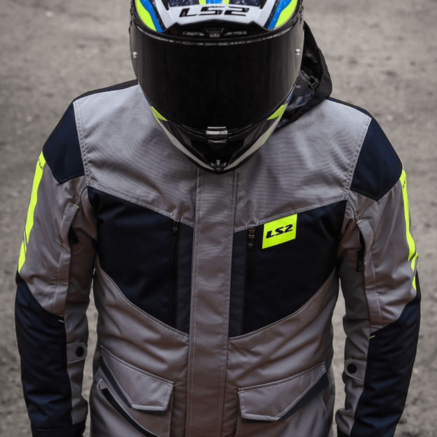 Jaqueta Moto LS2 Metropolis Evo Titanio Azul e Amarelo - Nacar