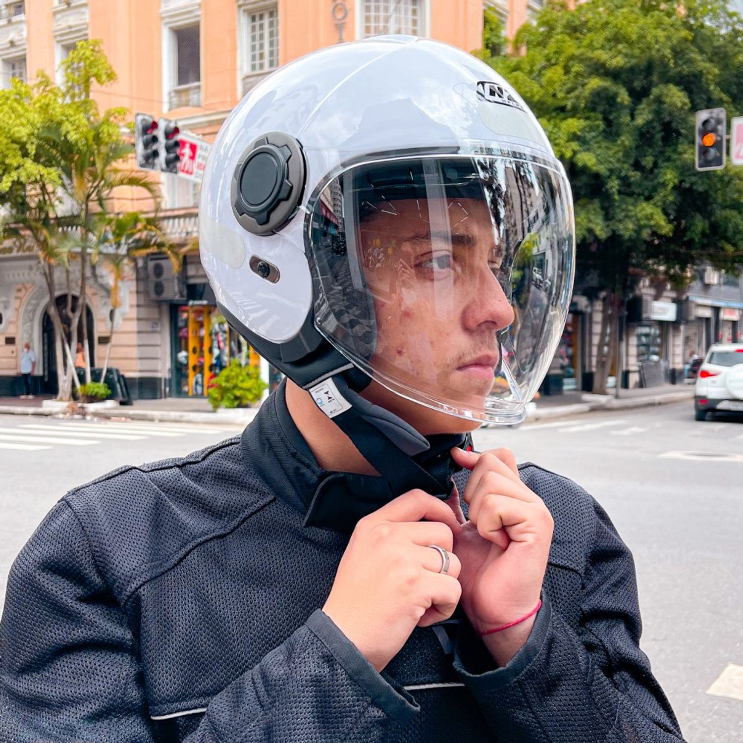 Capacete Moto Nzi Ringway Duo Branco - Nacar