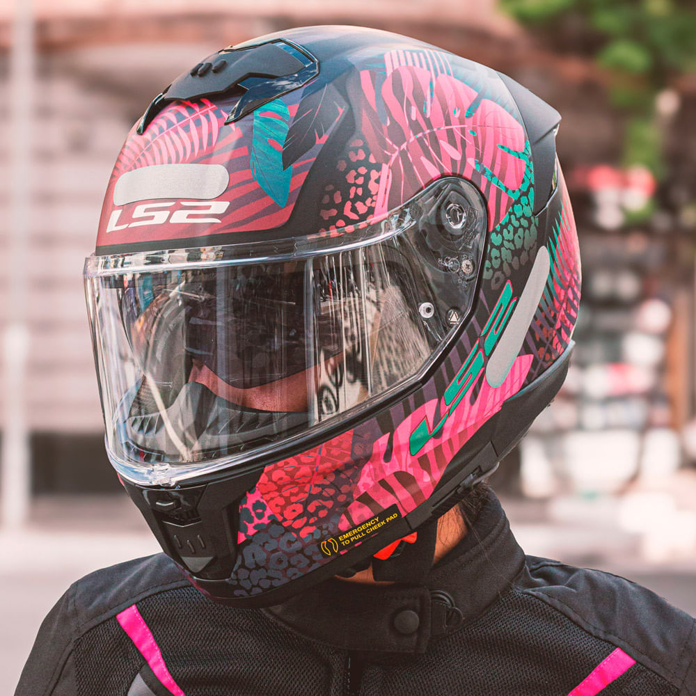 Capacete LS2 Stream II FF808 Jungle Preto Fosco Pink Azul - Nacar