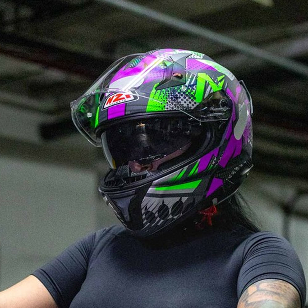 Capacete Moto NZI Go Rider São Cinza Roxo Fosco - Nacar